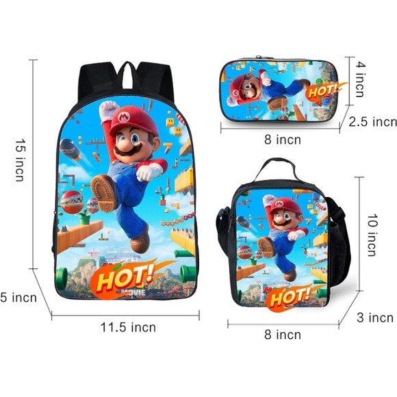 Nintendo | Other | New Cartoon Backpack 3pc Set Game Backpack Pencil ...